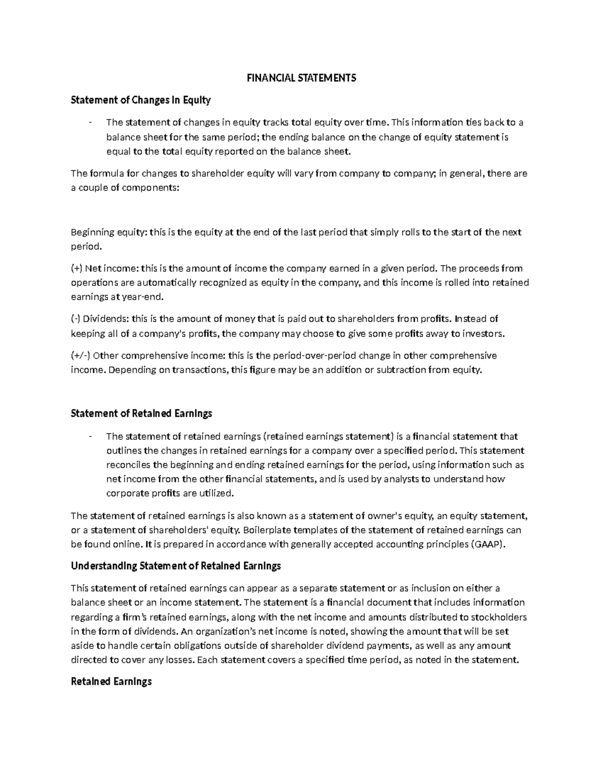 Creative Accounting Report - FINANCIAL STATEMENTS Statement of Changes ...