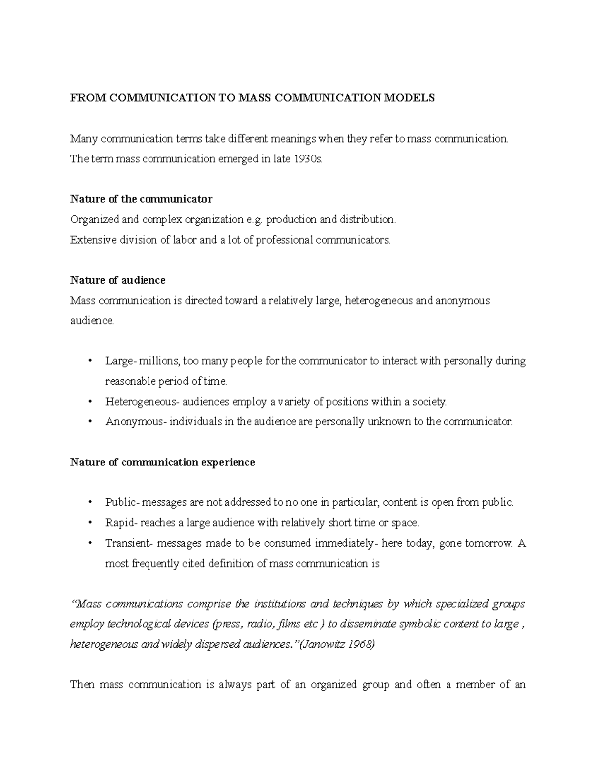 Ch03 Communication to mass model - FROM COMMUNICATION TO MASS ...