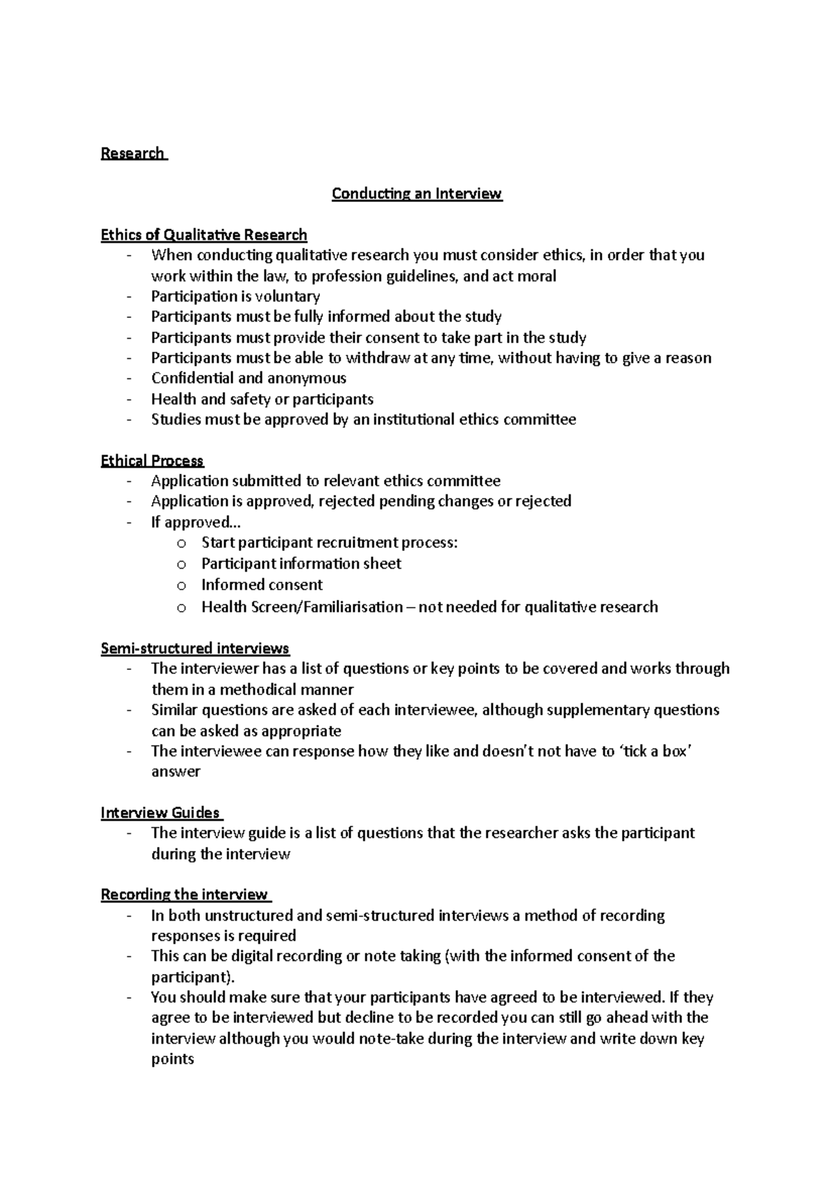 Research - Lecture 3 - Term 2 - Conducting an Interview - Research ...