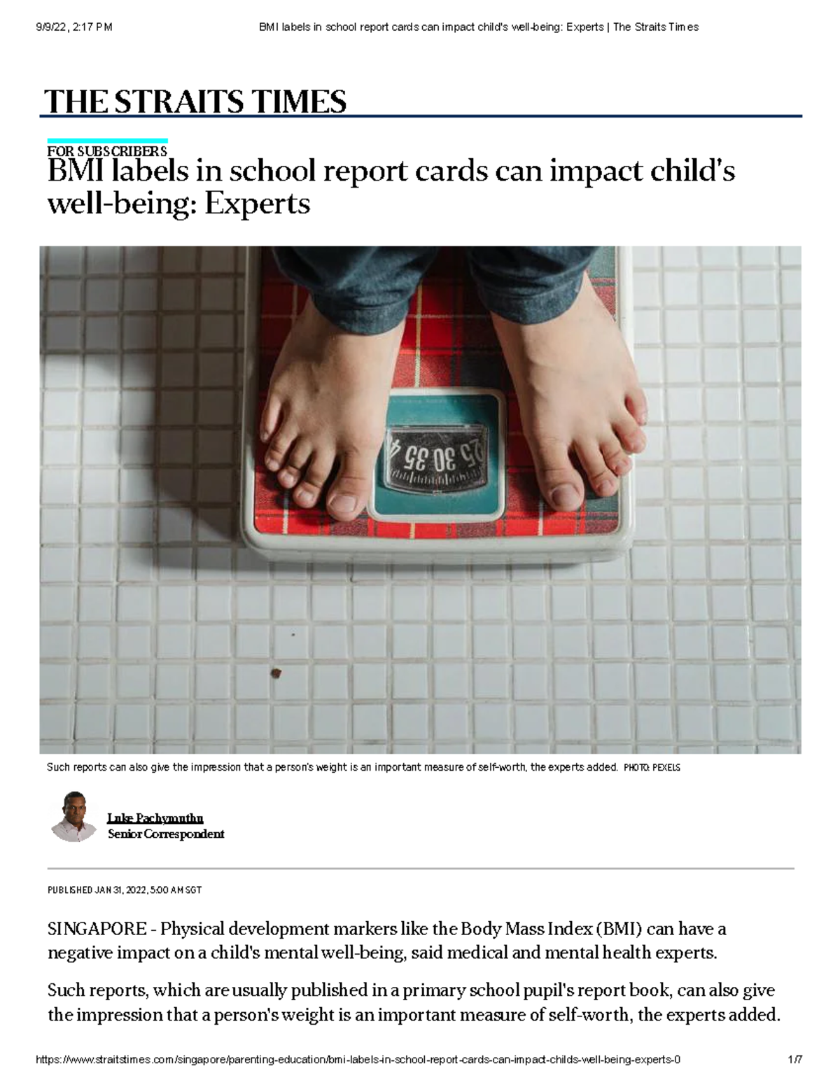 BMI labels in school report cards can impact child's well-being Experts ...