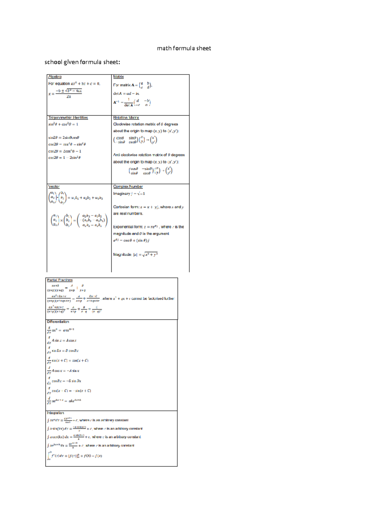 Math notes & formula - ascascad - math formula sheet school given ...
