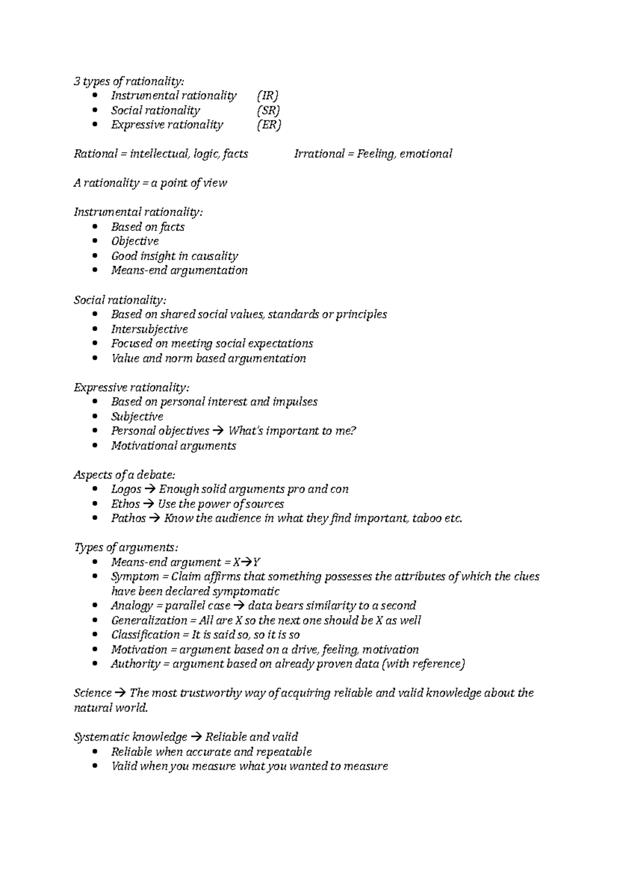 Samenvatting slides - 3 types of rationality: Instrumental rationality ...