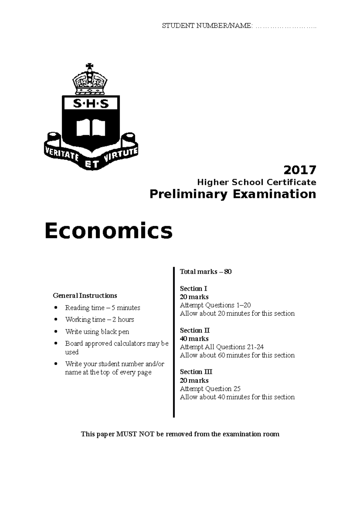 Prelim Economics Yearly Exam 2017 - 2017 Higher School Certificate ...