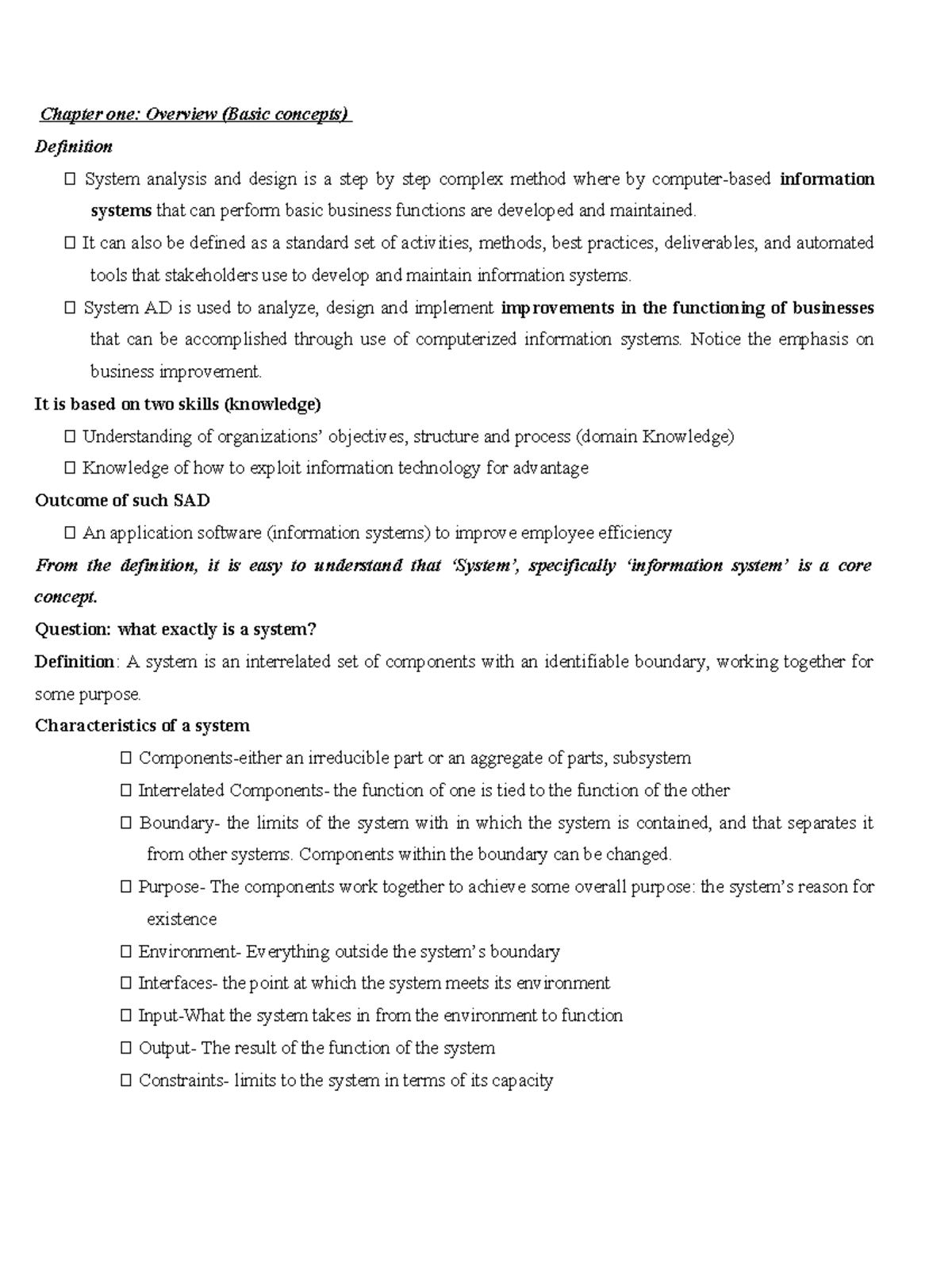 Chapter One Sad Lecture Chapter One Overview Basic Concepts Definition 􀀦 System Analysis