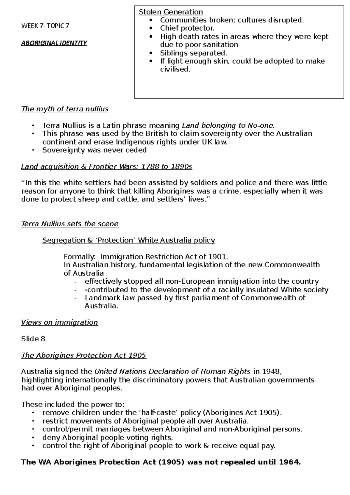 Aboriginal Identity - WEEK 7- TOPIC 7 ABORIGINAL IDENTITY The myth of ...