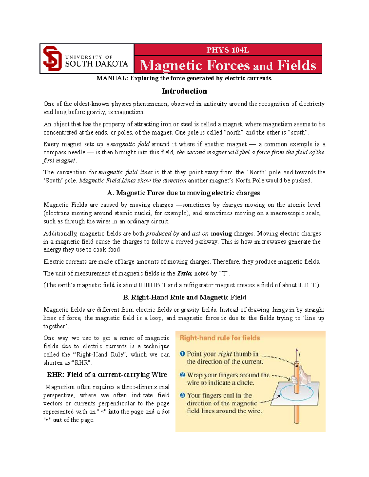 104L - 6 Manual Magnetic Forces and Fields ver S2023 - Copy - PHYS 104L Magnetic Forces and ...