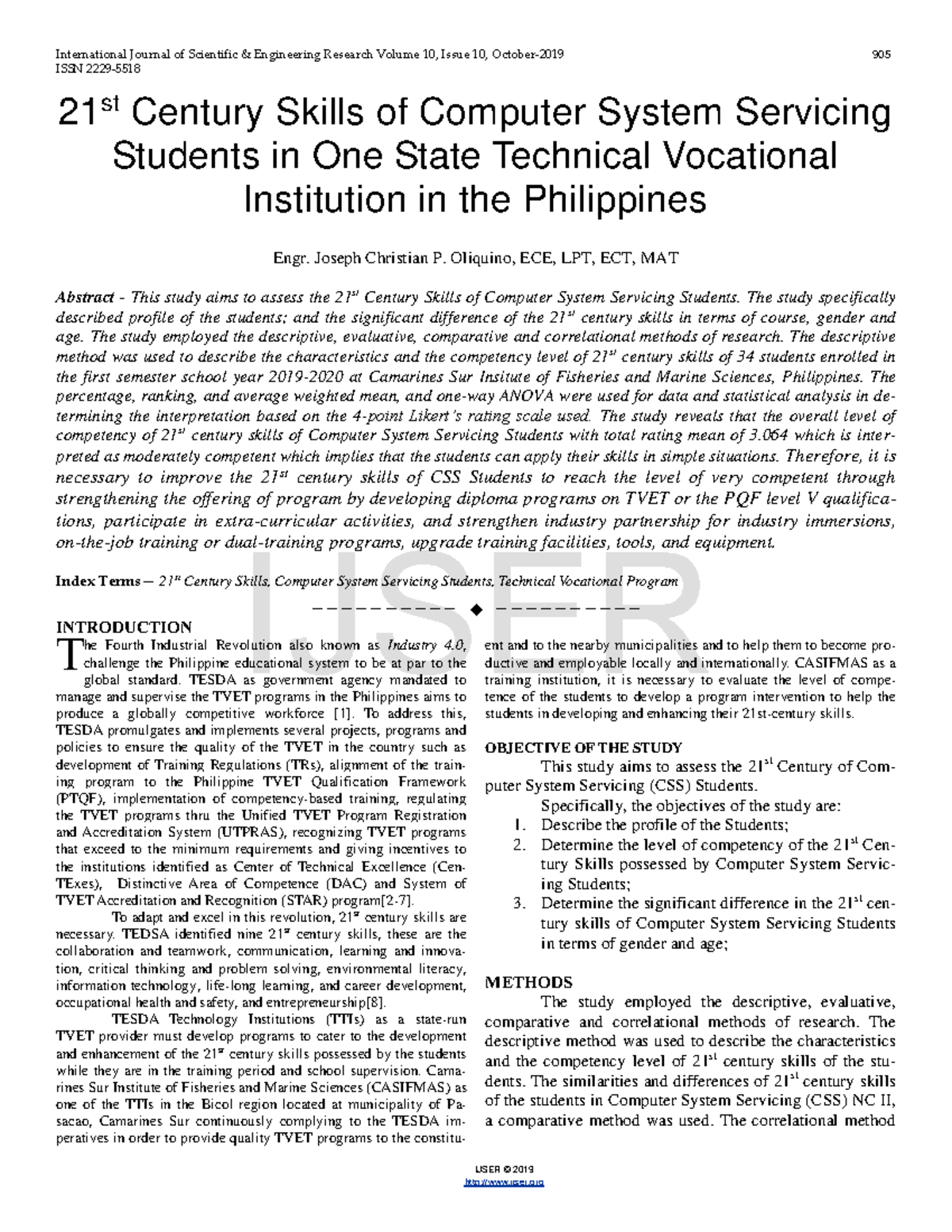 21st Century Skills of Computer System Servicing Students in One State ...