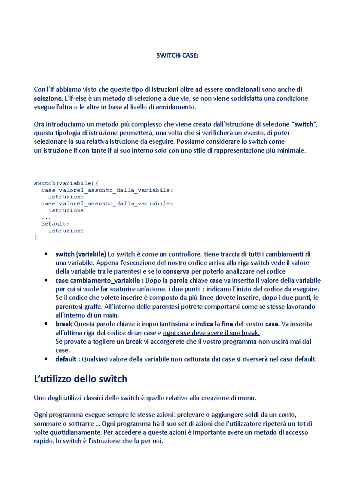 LO Switch-CASE - Spiegazione su come eseguire lo swich case (come ...