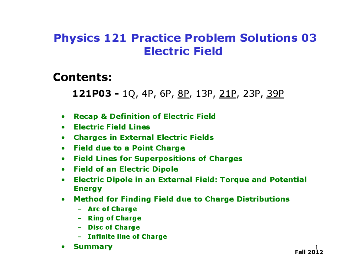 Prob HR 03sol - sample problems w/ solutions - 1 Physics 121 Practice ...