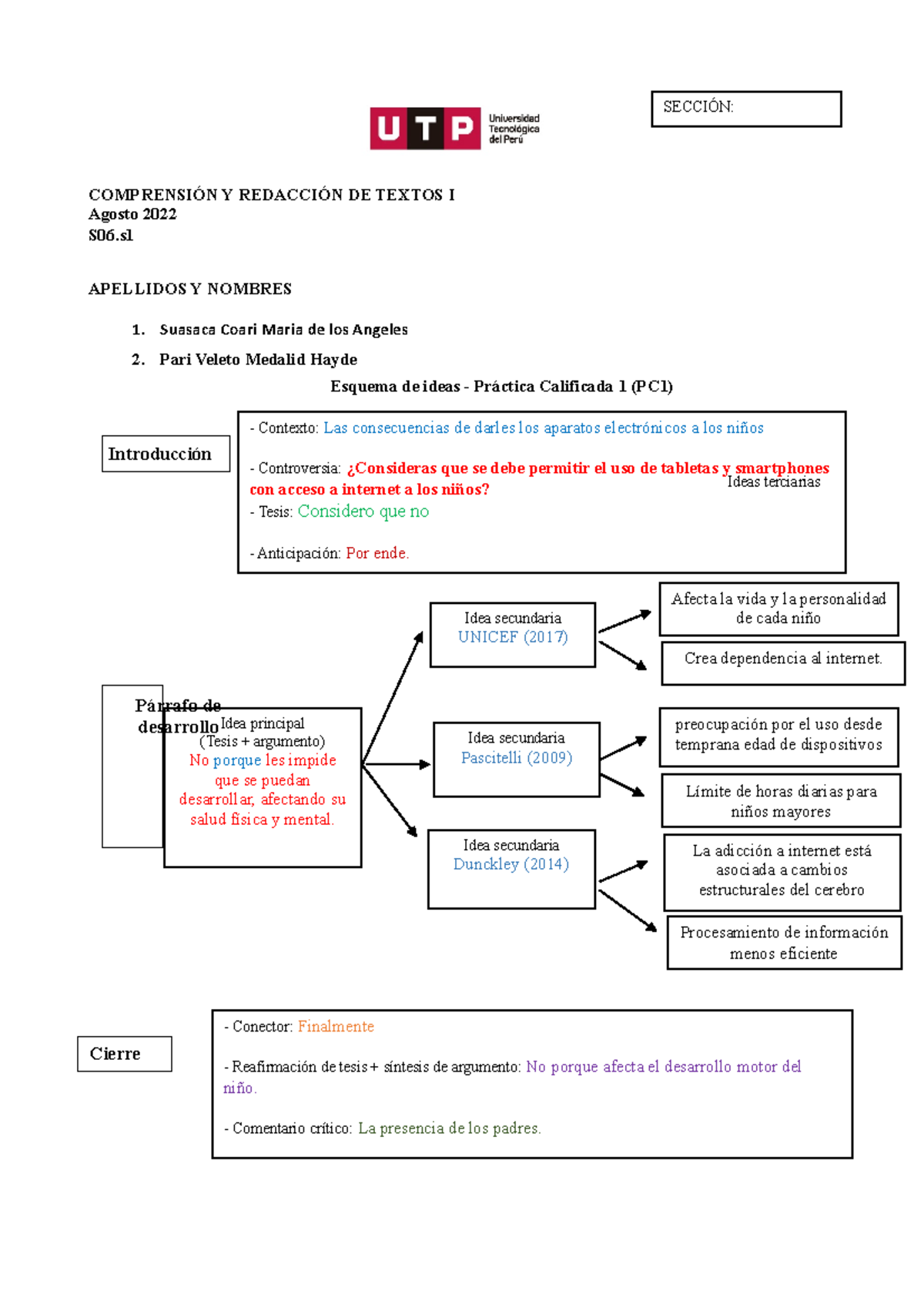 S06.s1-Esquema de ideas para la PC1- agosto 2022 - COMPRENSIÓN Y REDACCIÓN DE TEXTOS I Agosto ...
