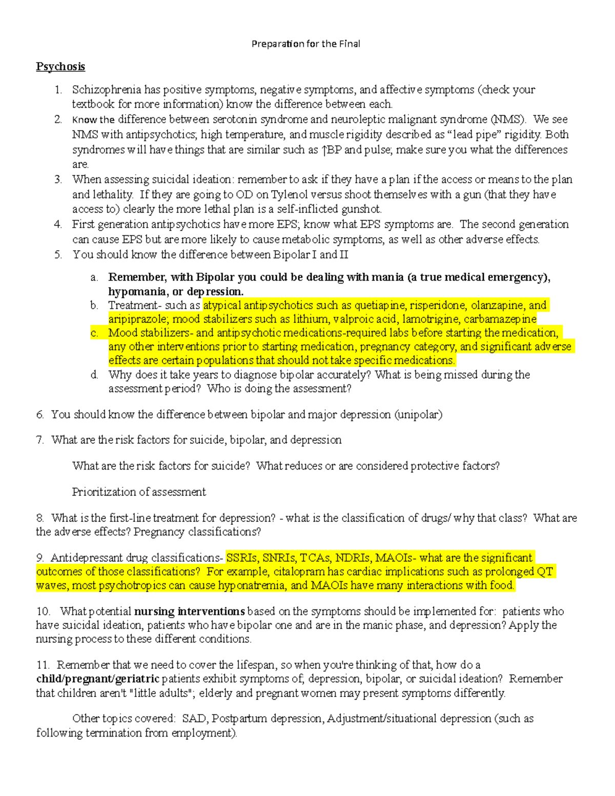 Test guide for Final 225 - Preparation for the Final Psychosis ...