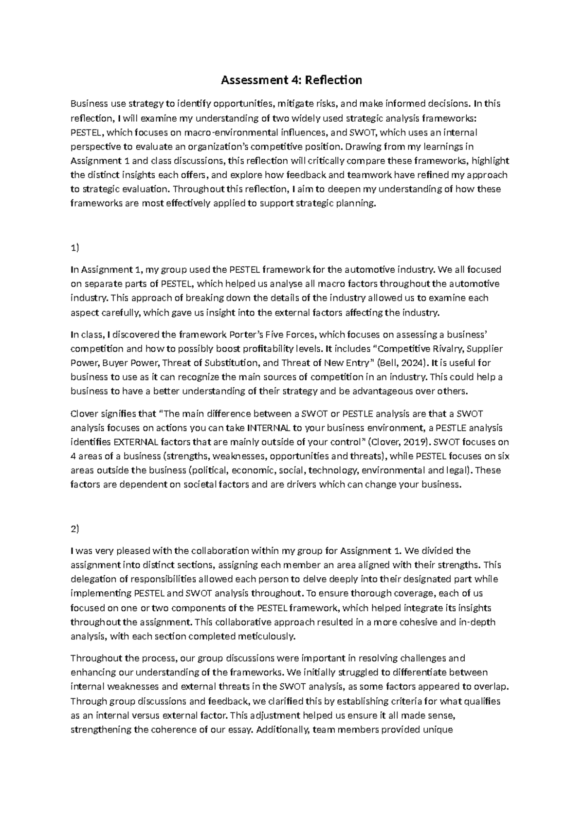 Assessment 4 Reflection - Assessment 4: Reflection Business use ...