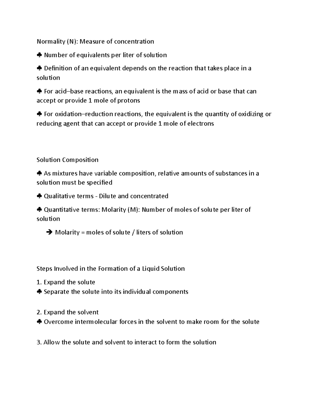 Z1 - Normality - Normality (N): Measure of concentration Number of ...