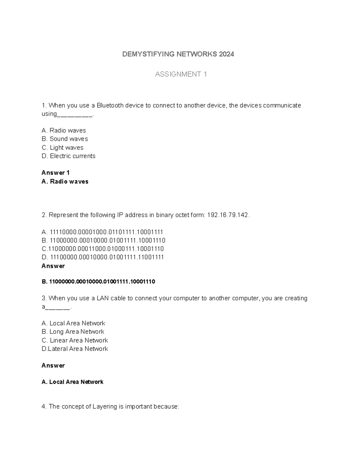 DN A1-2024 -nptel assignment demistifying network - DEMYSTIFYING NETWORKS 2024 ASSIGNMENT 1 1 ...