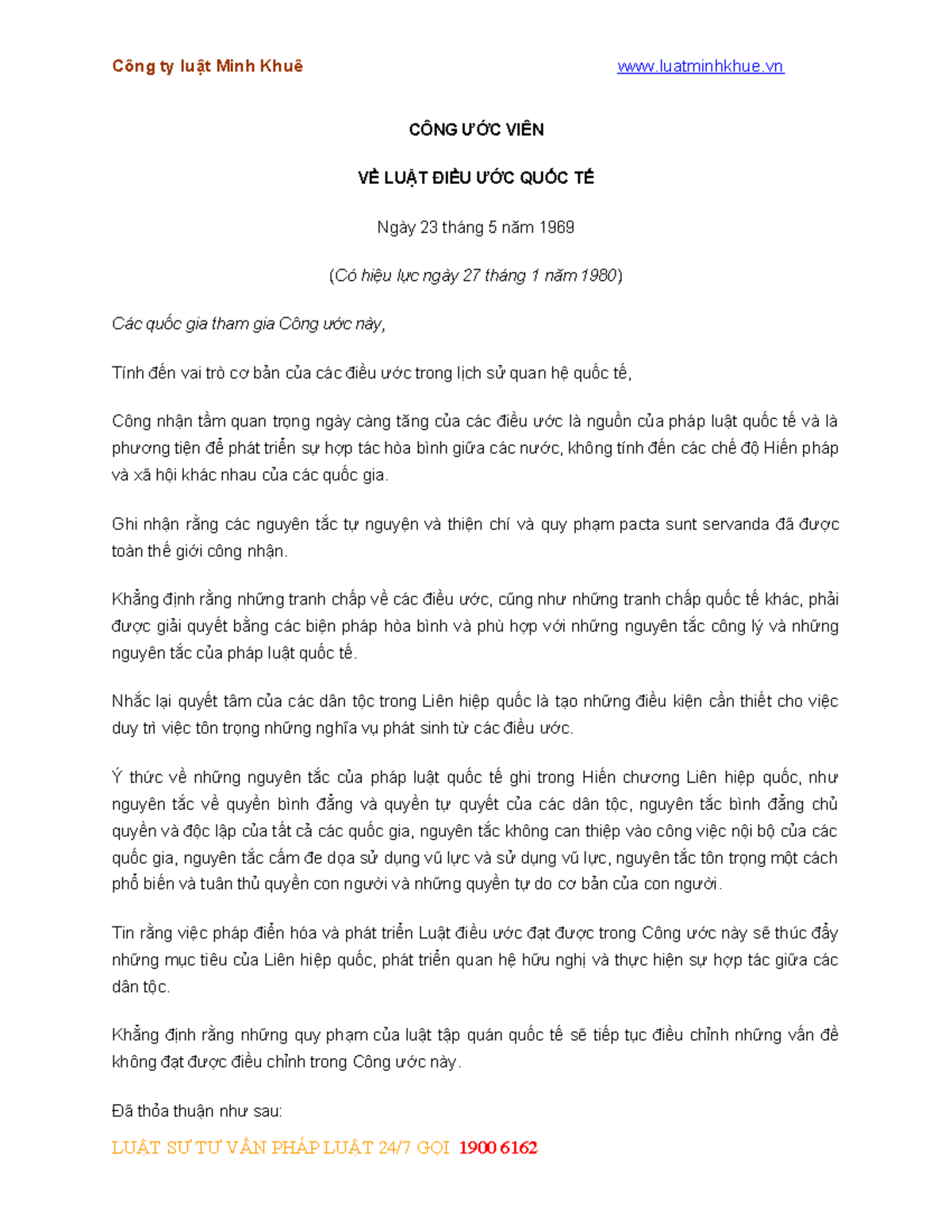 Cong uoc vien 1969 luat dieu uoc quoc te - CÔNG ƯỚC VIÊN VỀ LUẬT ĐIỀU ƯỚC QUỐC TẾ Ngày 23 tháng ...