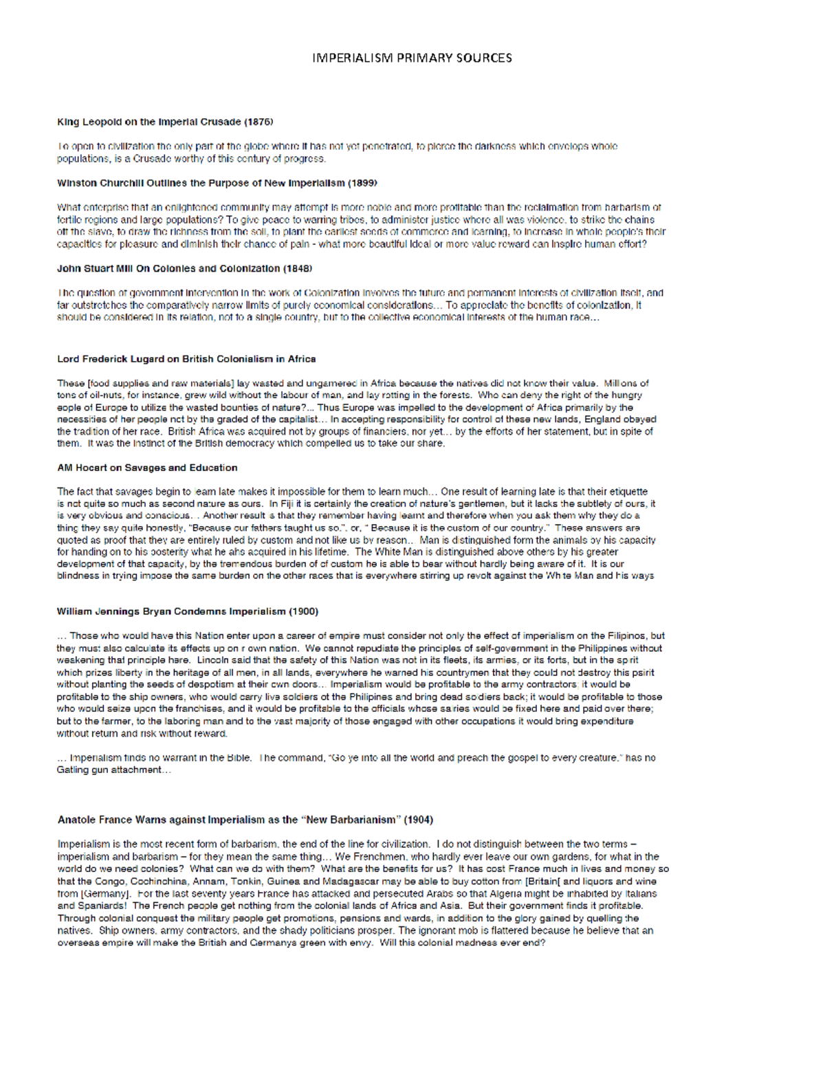 Imperialism Primary Sources-1 - HISTORY 125B - IMPERIALISM PRIMARY ...
