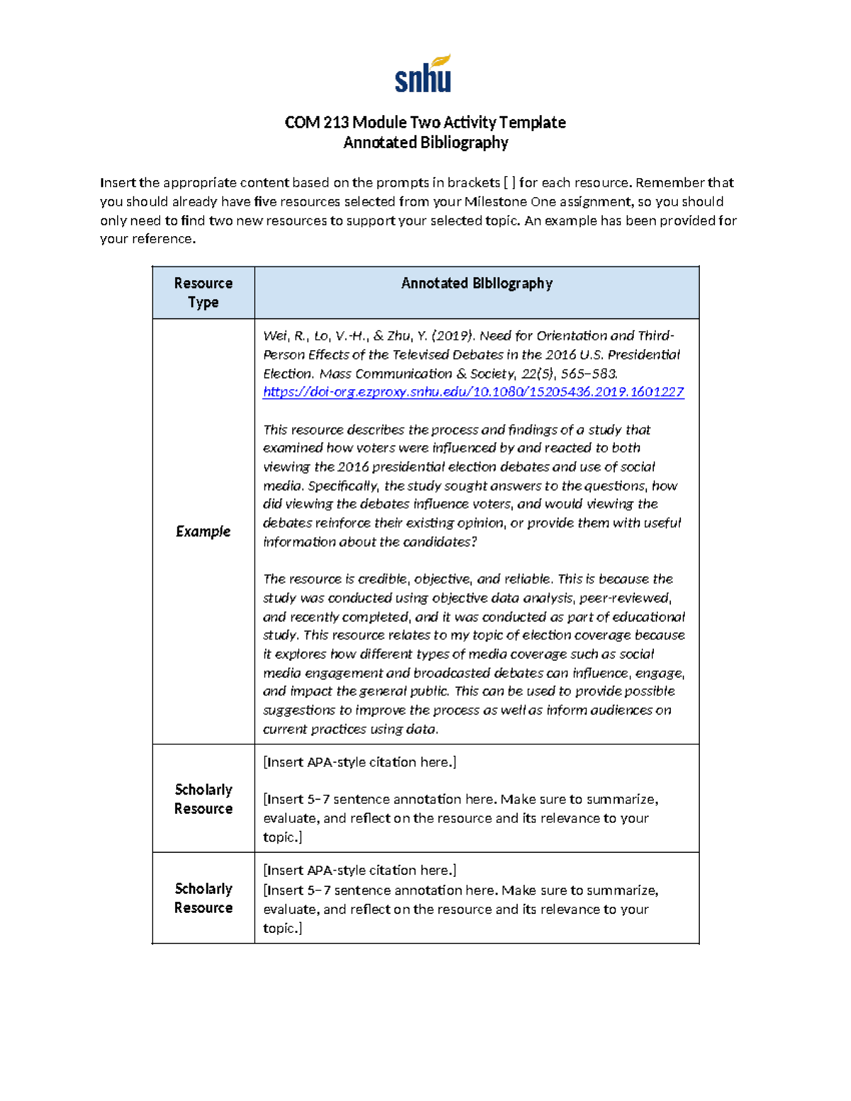 Com 213 Module Two Activity Template Com 213 Module Two Activity