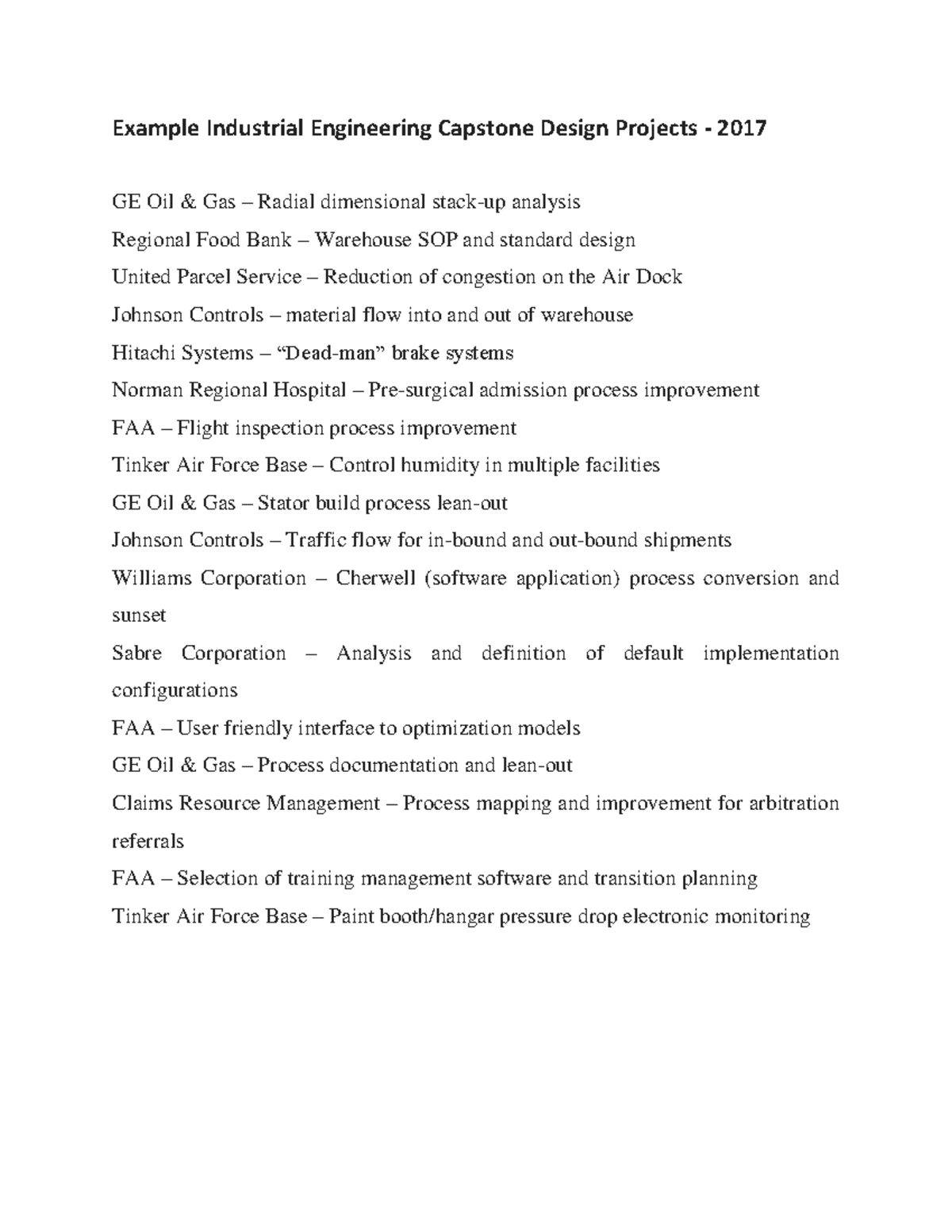 Example Industrial Engineering Capstone Design Projects - Studocu