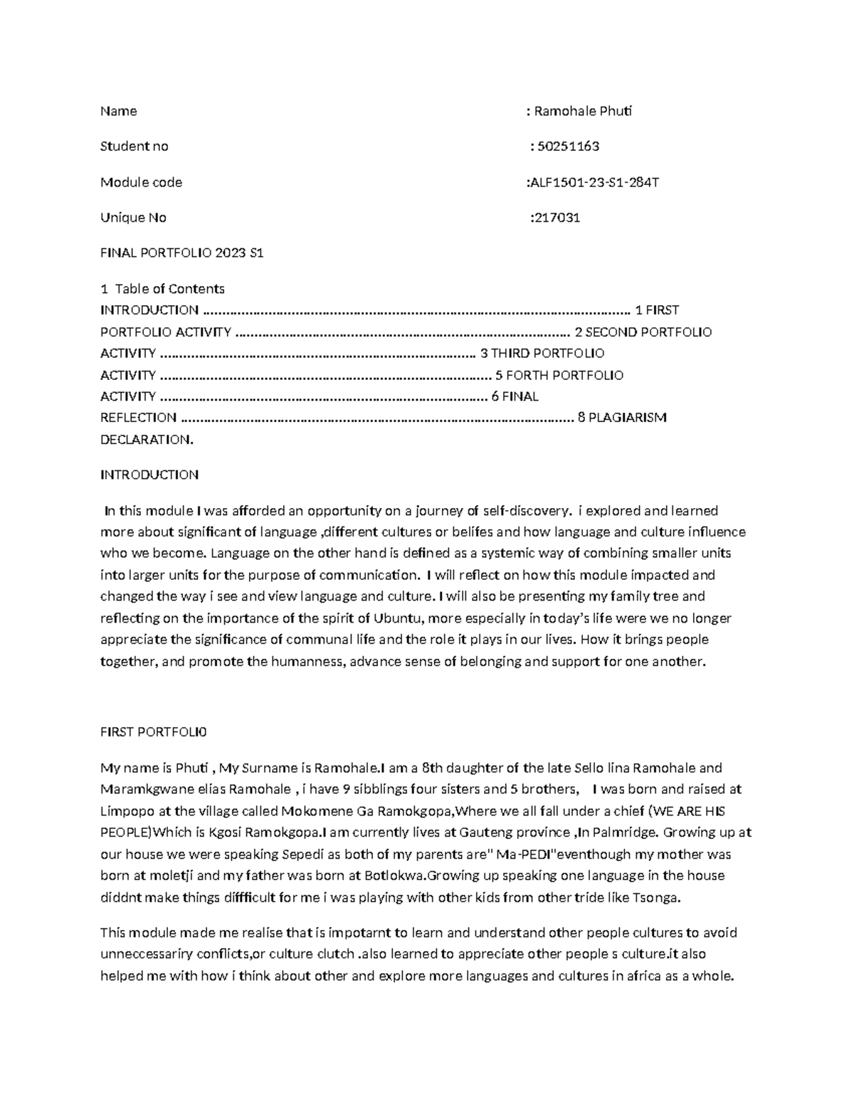Name - Copy - Assignment - Name : Ramohale Phuti Student no : 50251163 ...