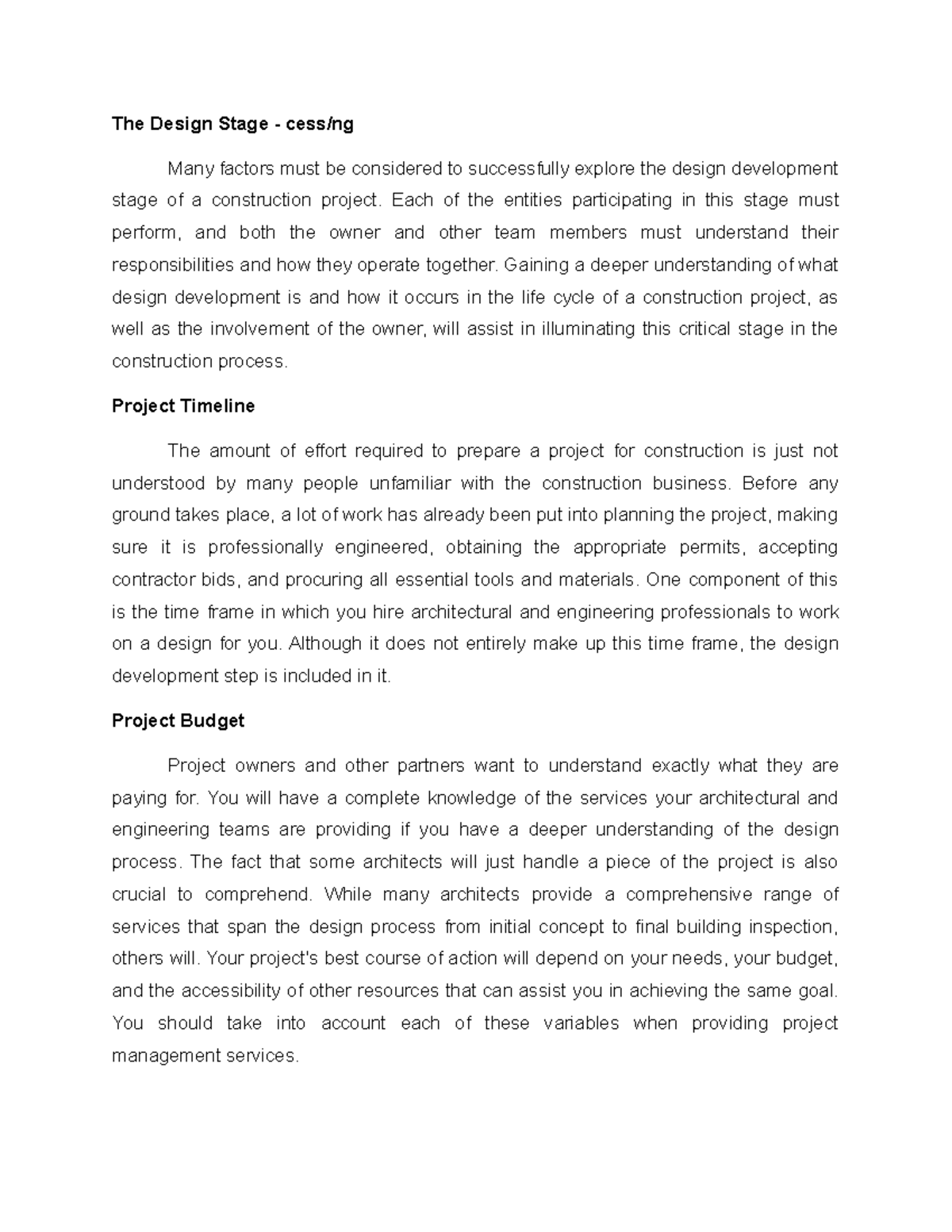 The Design Stage written report - The Design Stage - cess/ng Many factors must be considered to ...