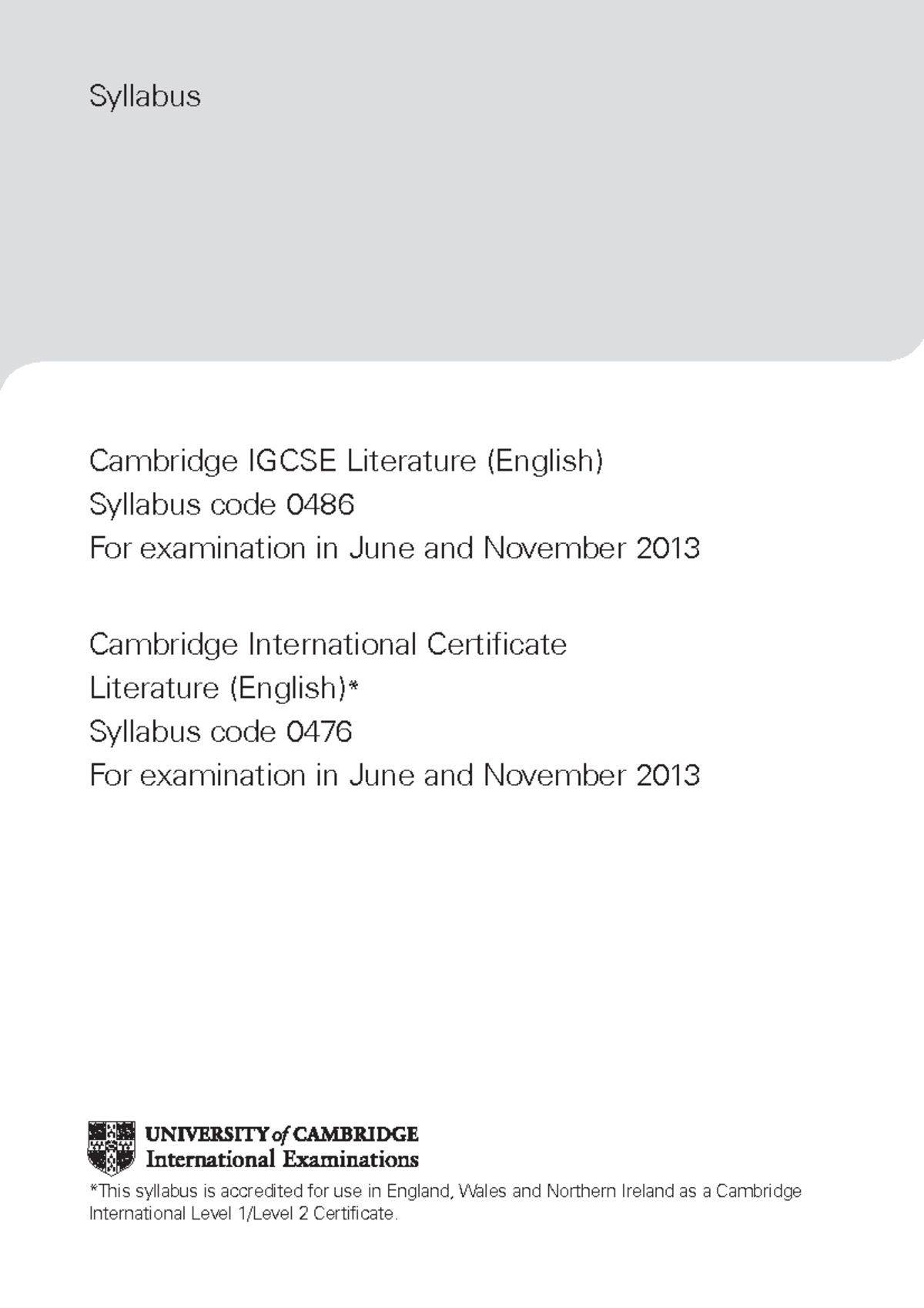 399991955 cambridge igcse literature syllabus pdf - *This syllabus is ...