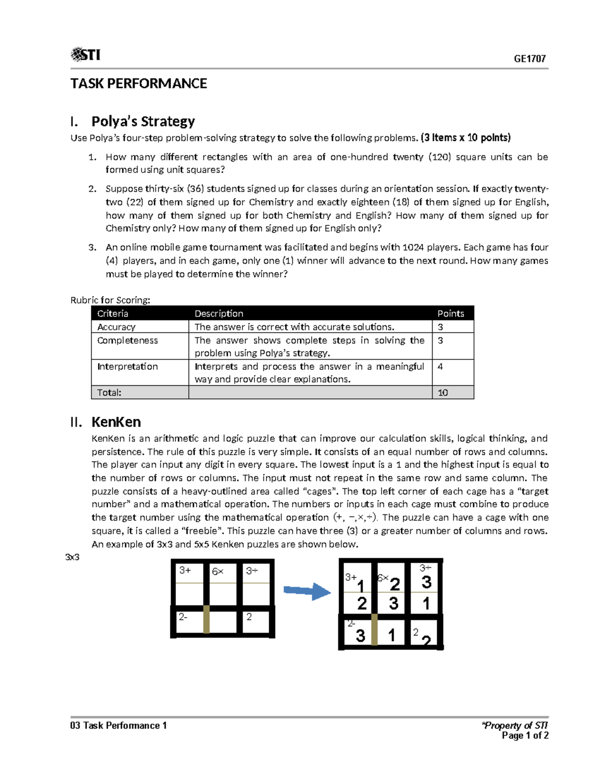 03 Task Performance 1 - tutorial - GE 03 Task Performance 1 *Property of STI Page 1 of 2 TASK ...