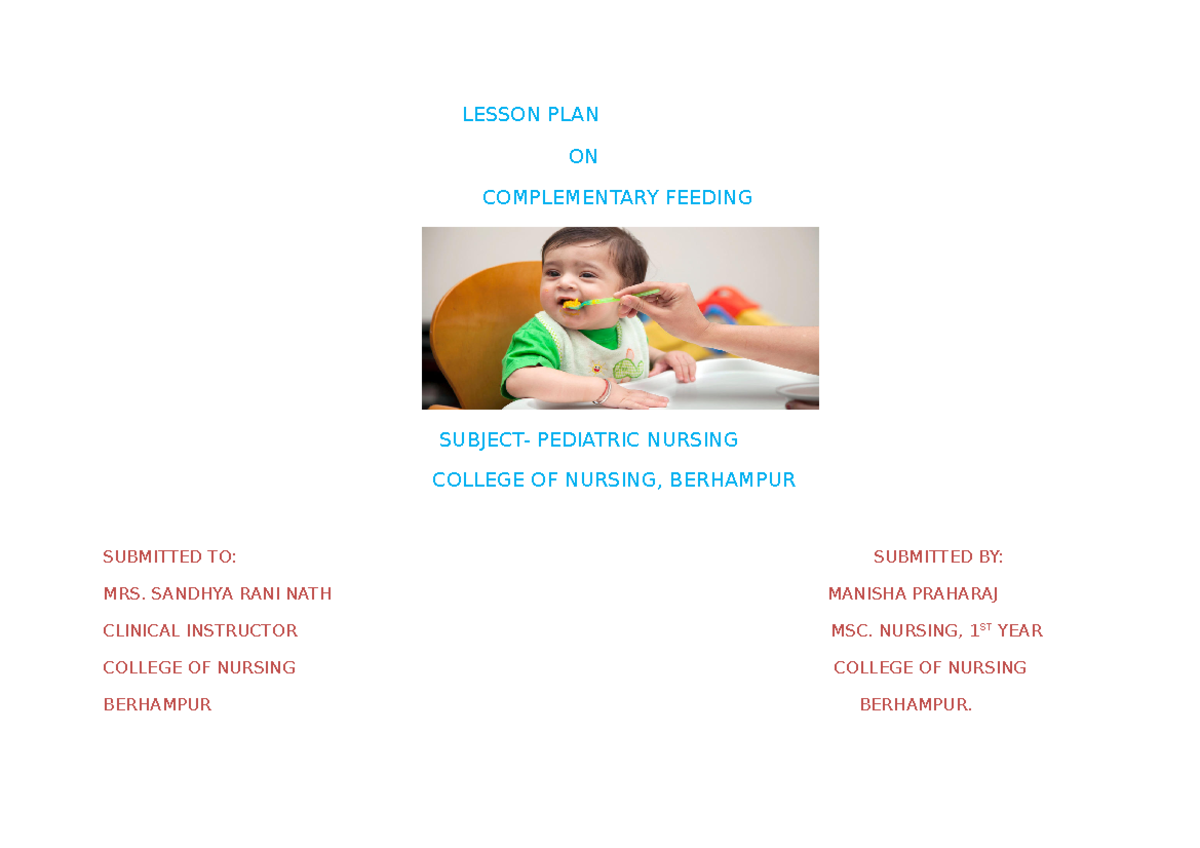 Complementary feeding - LESSON PLAN ON COMPLEMENTARY FEEDING SUBJECT ...