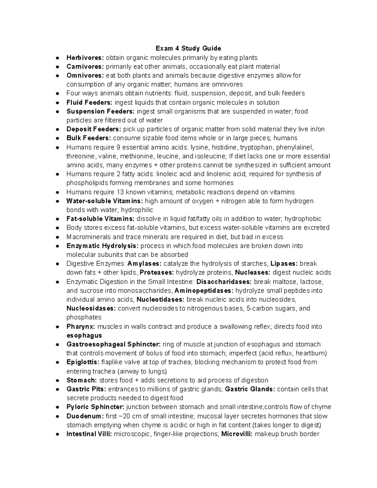 Exam 4 Biology 1107 Study Guide - Exam 4 Study Guide Herbivores: obtain ...