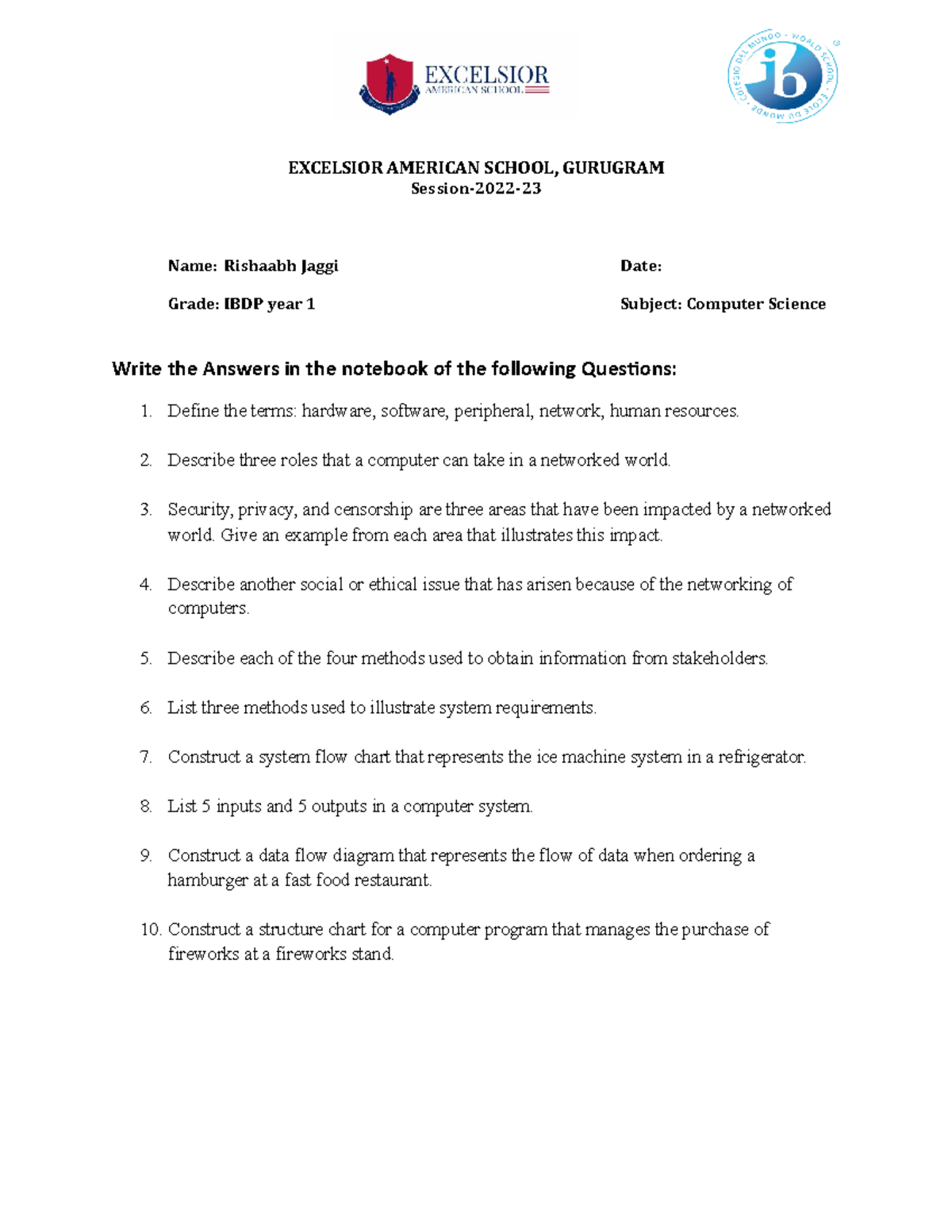 System Design substitution worksheet - EXCELSIOR AMERICAN SCHOOL ...