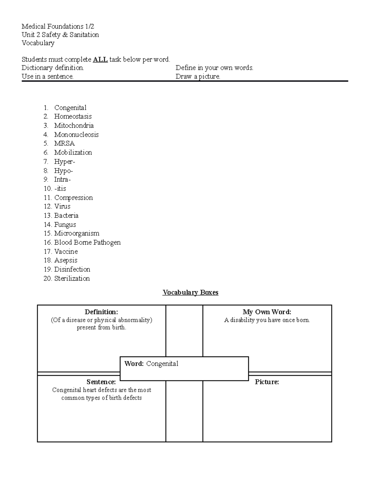 Unit 2 Vocabulary Page 2 - Medical Foundations 1/ Unit 2 Safety ...