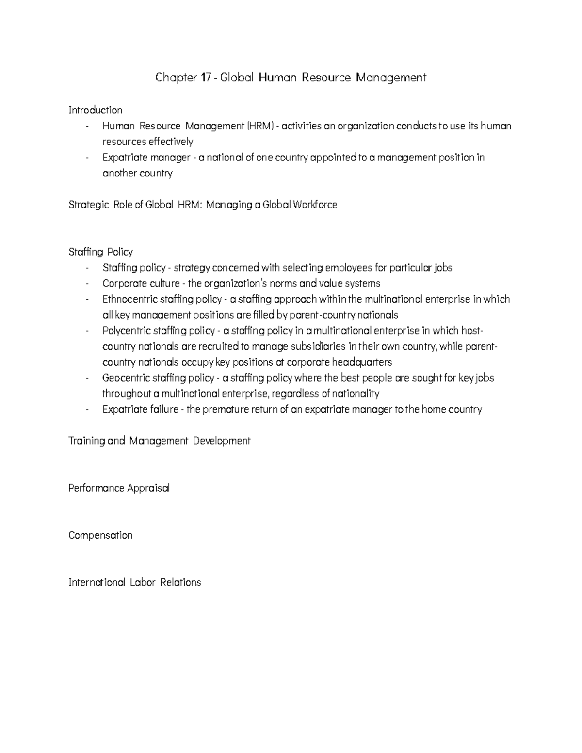 Chapter 17 - Global Human Resource Management - Chapter 17 - Global ...