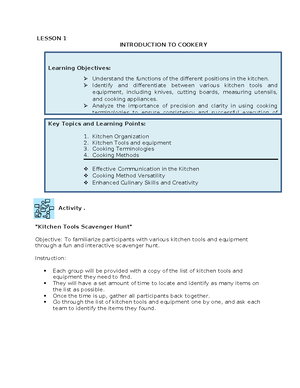 Lesson 1-ppt - cookery - LESSON 1 INTRODUCTION TO COOKERY CLASSICAL ...