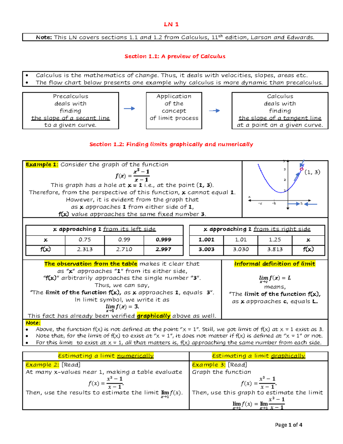 Lecture Notes 1 Calc 1 - limits - LN 1 Note: This LN covers sections 1 ...