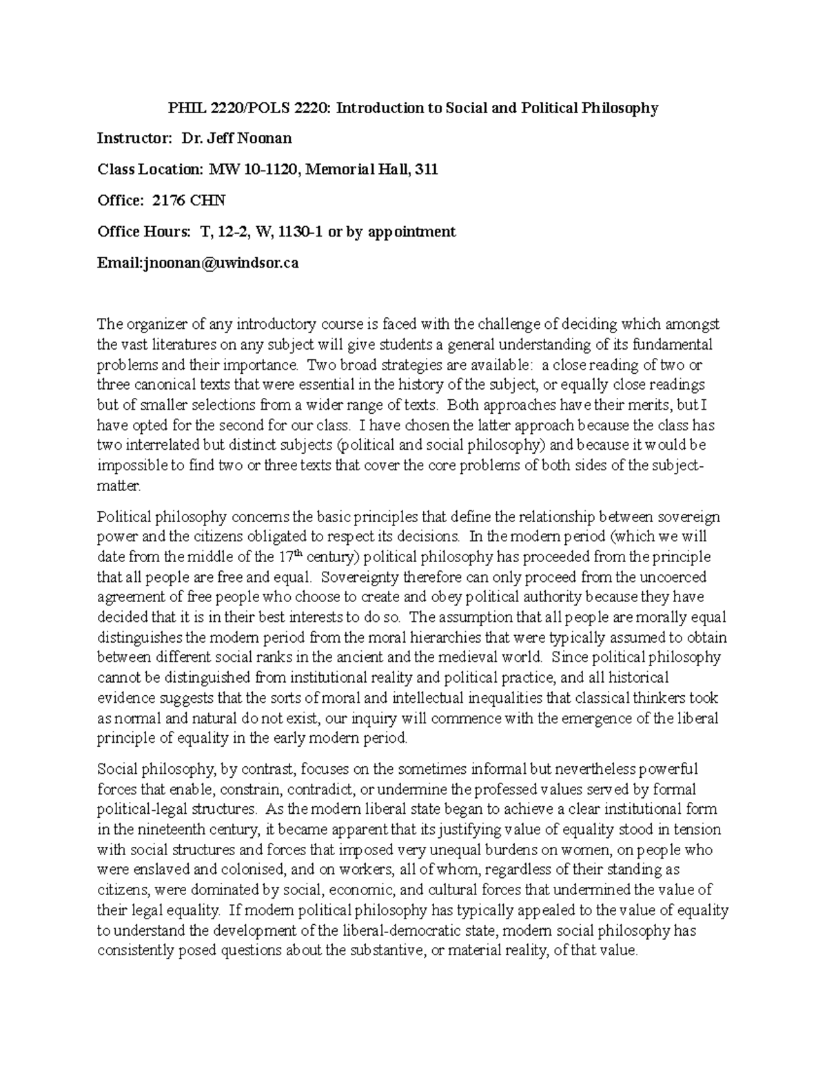 Spp-23-syl - Syllabus - PHIL 2220/POLS 2220: Introduction to Social and ...