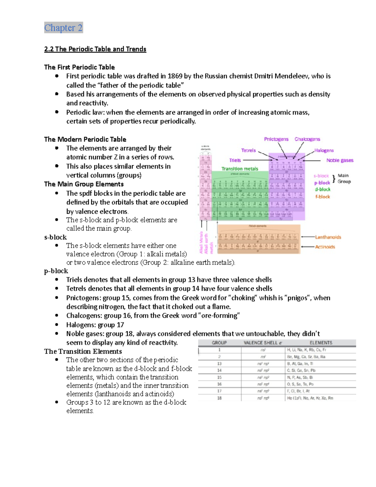 Discovering Chemistry workbook 2.2 notes - 2 The Periodic Table and ...