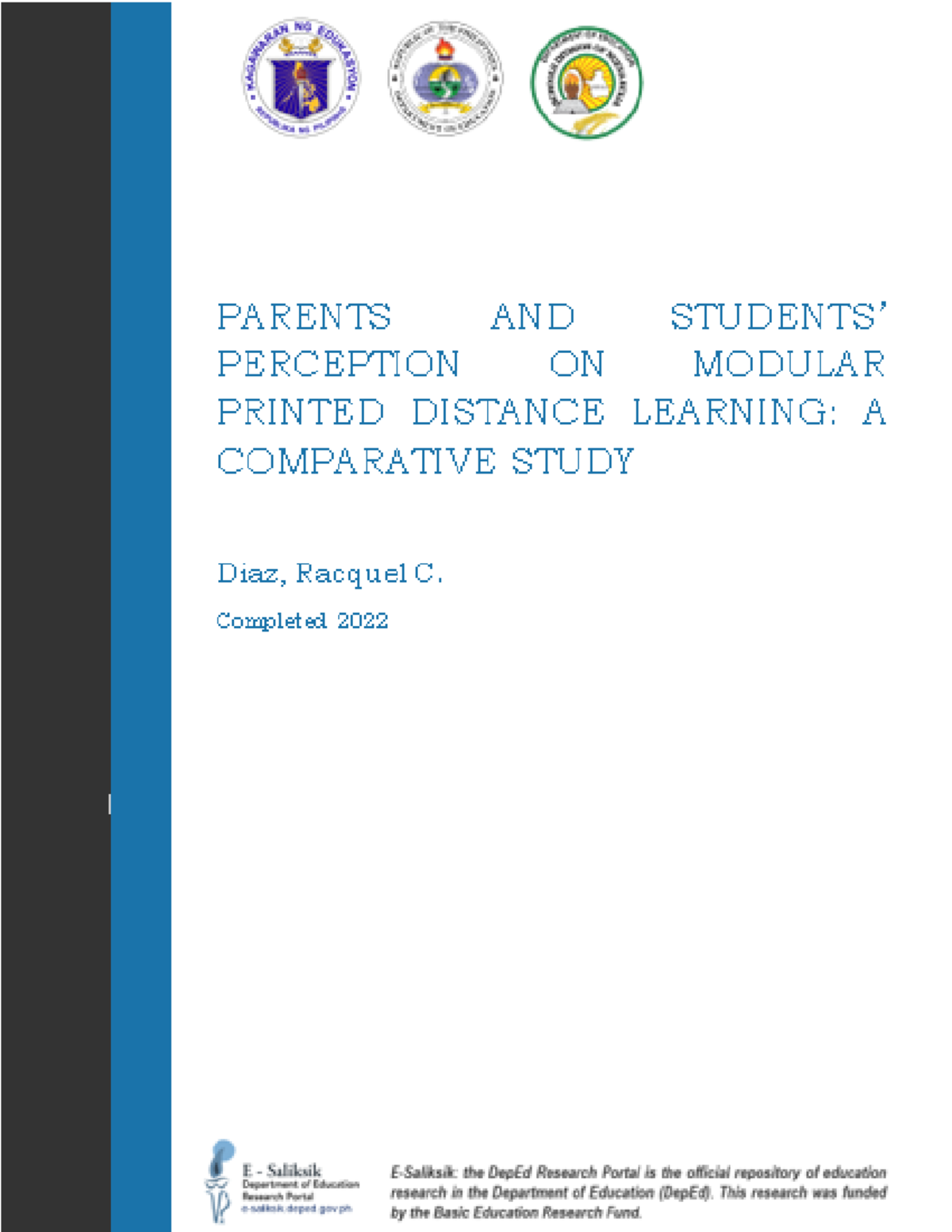 Racquel C. Diaz Parents and Students' Perception on the Distance ...