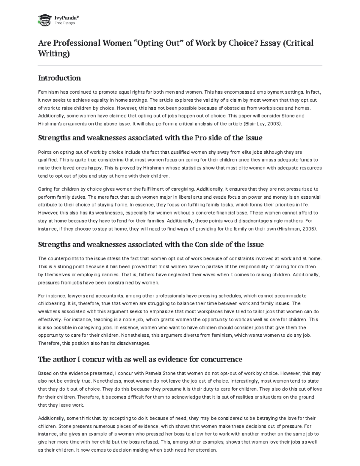 Are Professional Women Opting Out of Work by Choice - 1388 Words ...