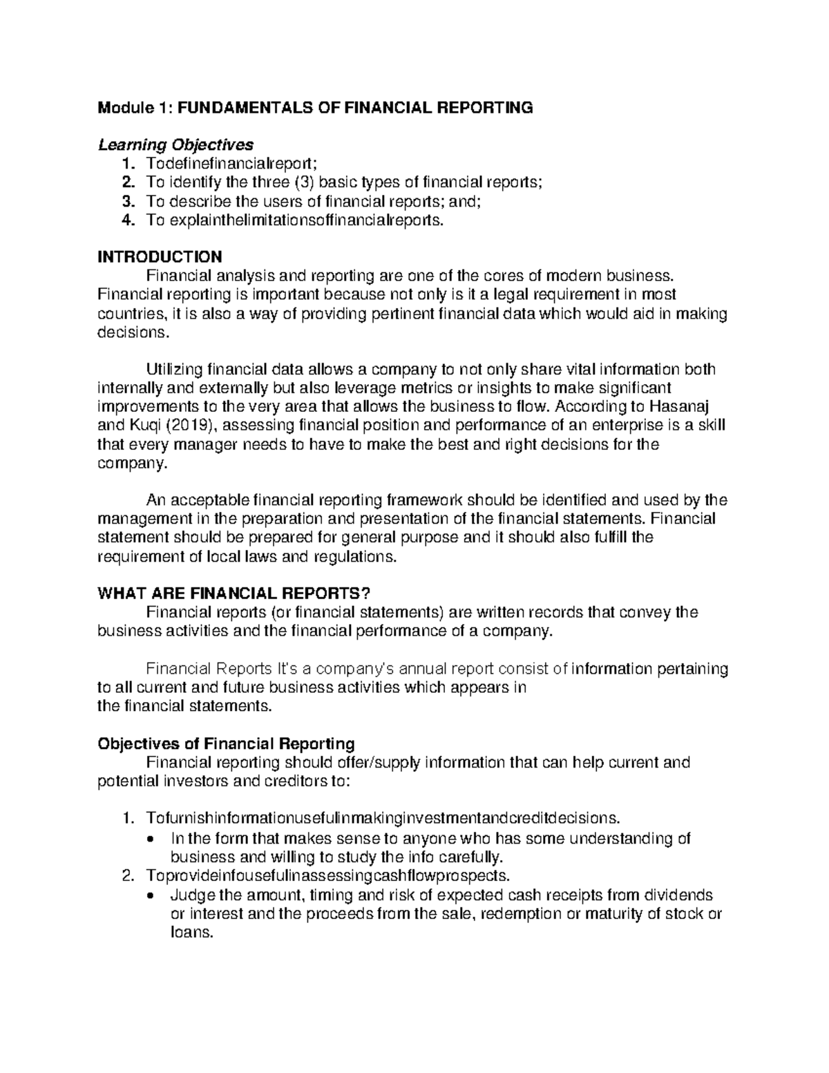 Module 1 Fundamentals OF Financial Reporting - Module 1: FUNDAMENTALS ...