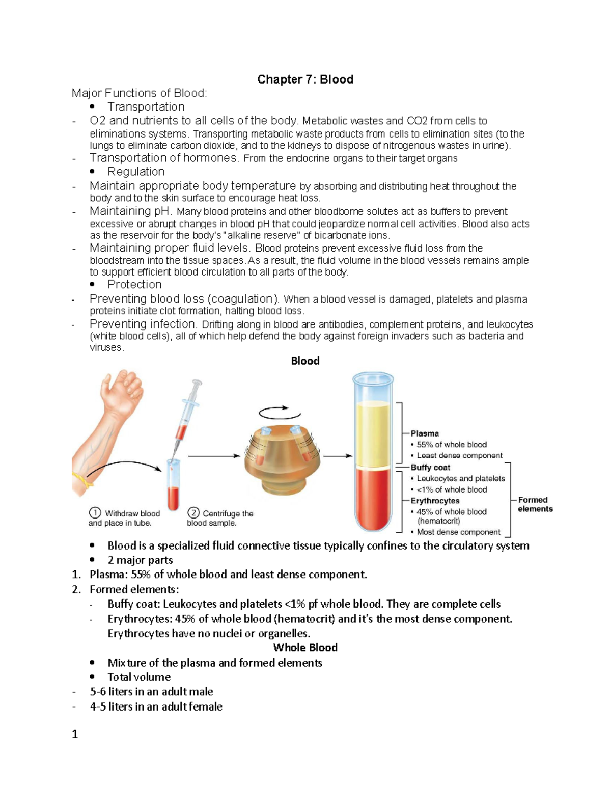 Chapter 17 - study guide - Chapter 7: Blood Major Functions of Blood: Transportation O2 and ...