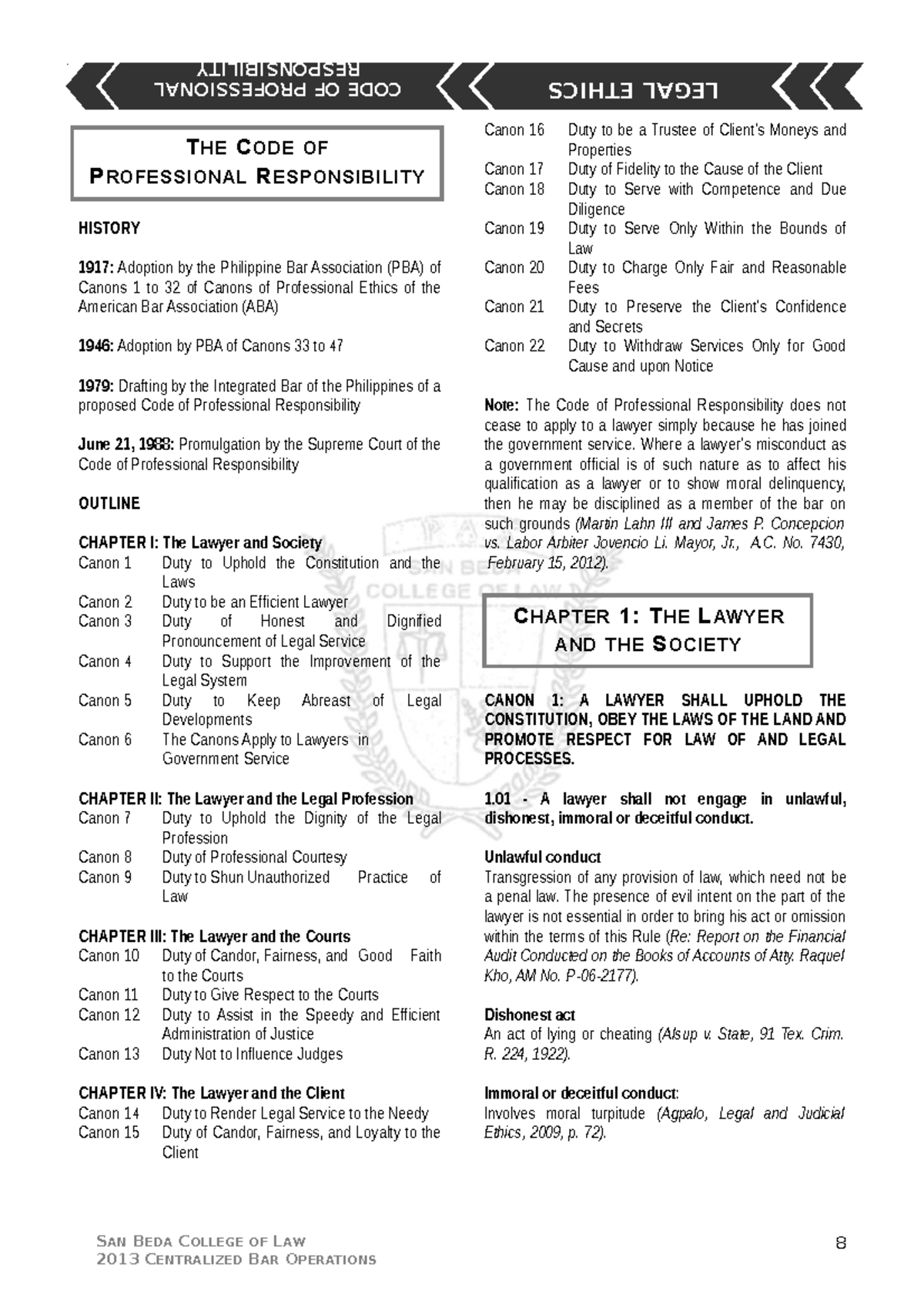 Notes on Legal Ethics - CODE OF PROFESSIONAL LEGAL ETHICS ...