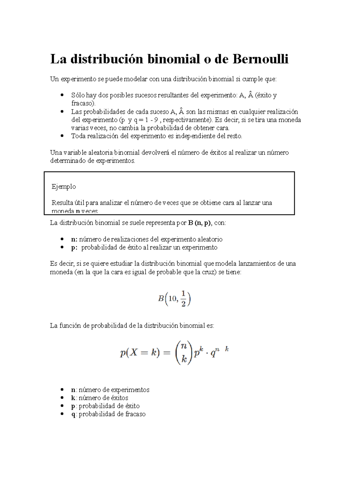 Apuntes bernouli con ejemplos - La distribución binomial o de Bernoulli ...