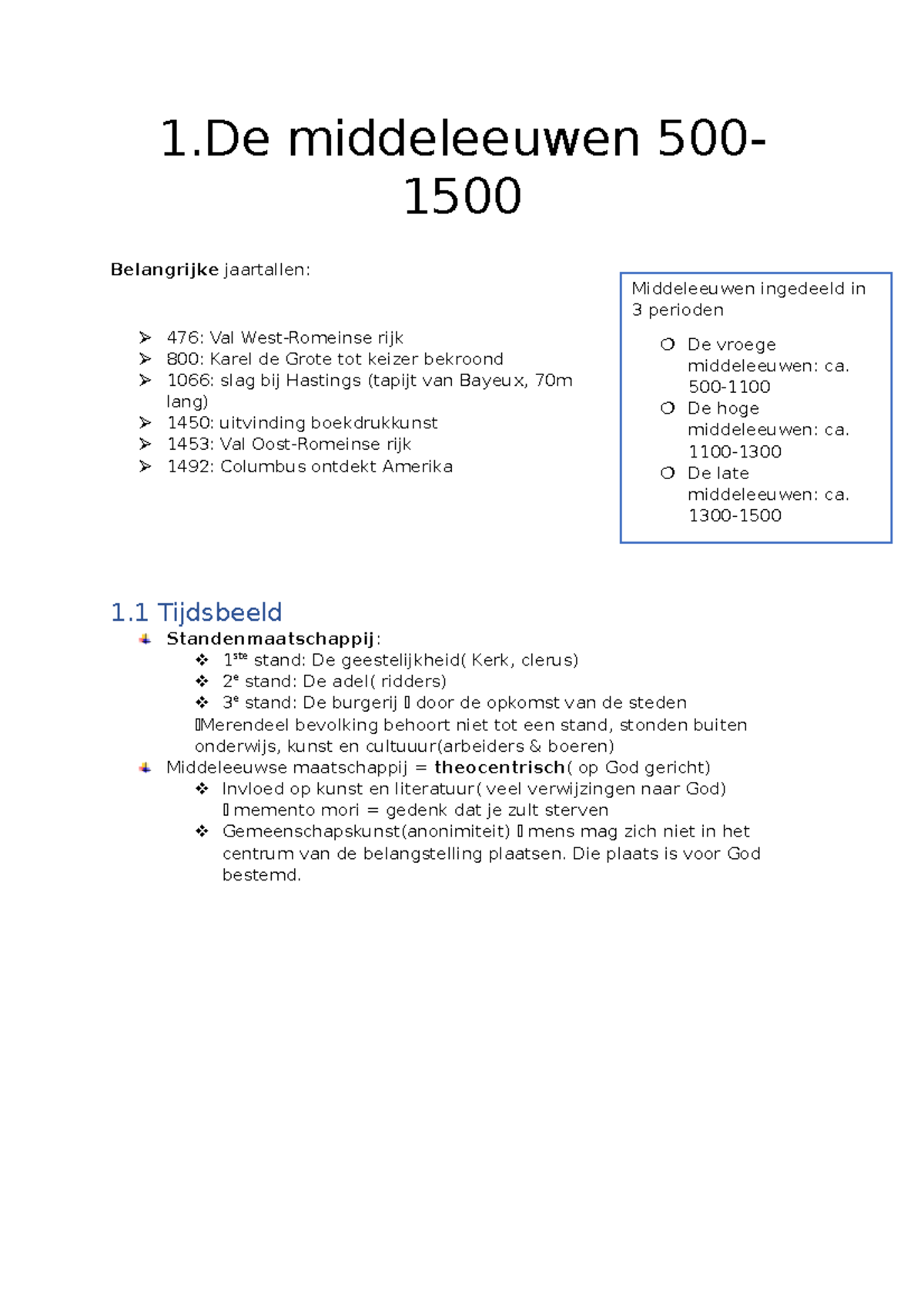 De middeleeuwen algemeen: belangrijke jaartallen en tijdsbeeld - 1 ...