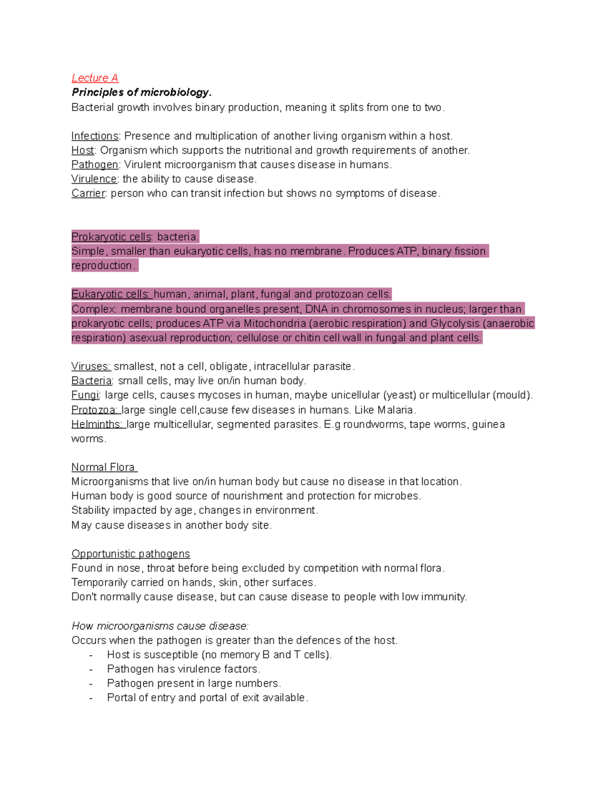 Lecture summaries week 2- principles of microbio - Lecture A Principles ...