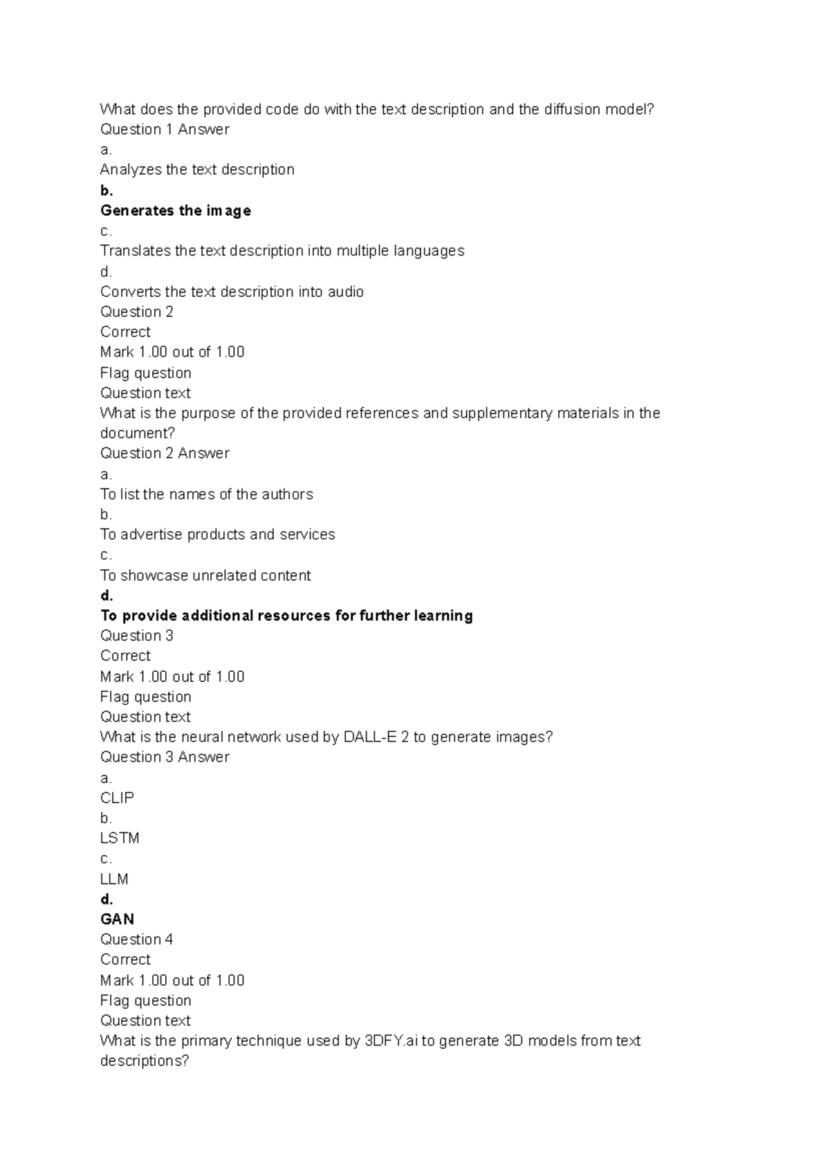 Midterm Lab Quiz 2 - What does the provided code do with the text description and the diffusion ...