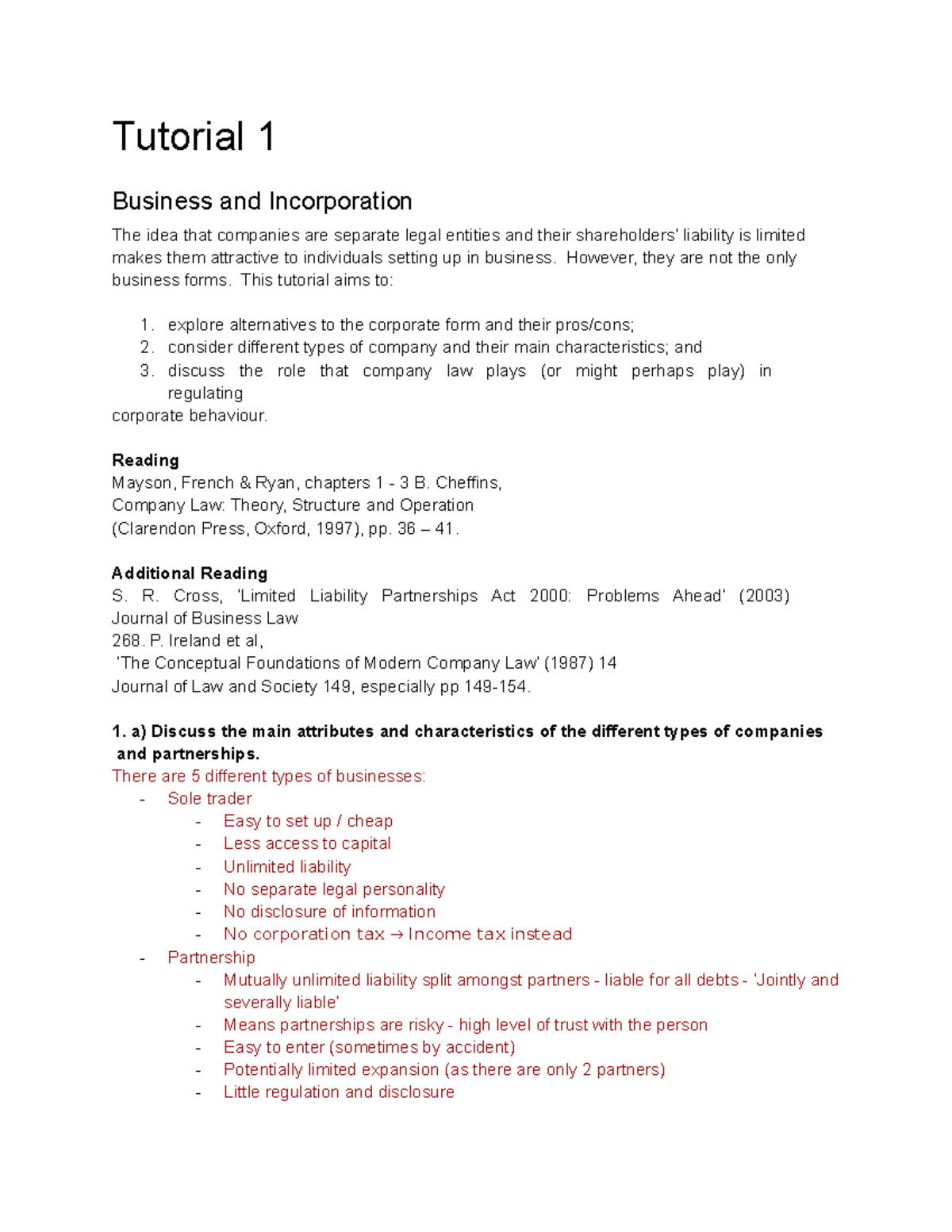 Company Tutorial 1 - Tutorial 1 Business and Incorporation The idea ...