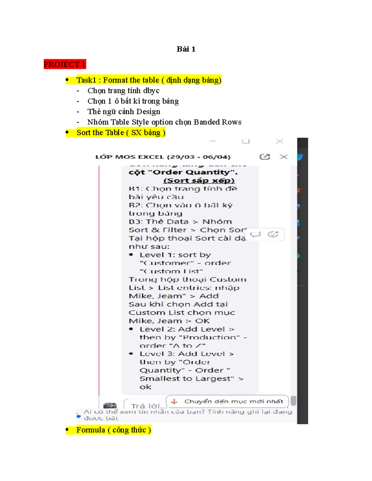 Excel - đây là ppppppppppppppp - Bài 1 PROJECT 1 Task1 : Format the ...
