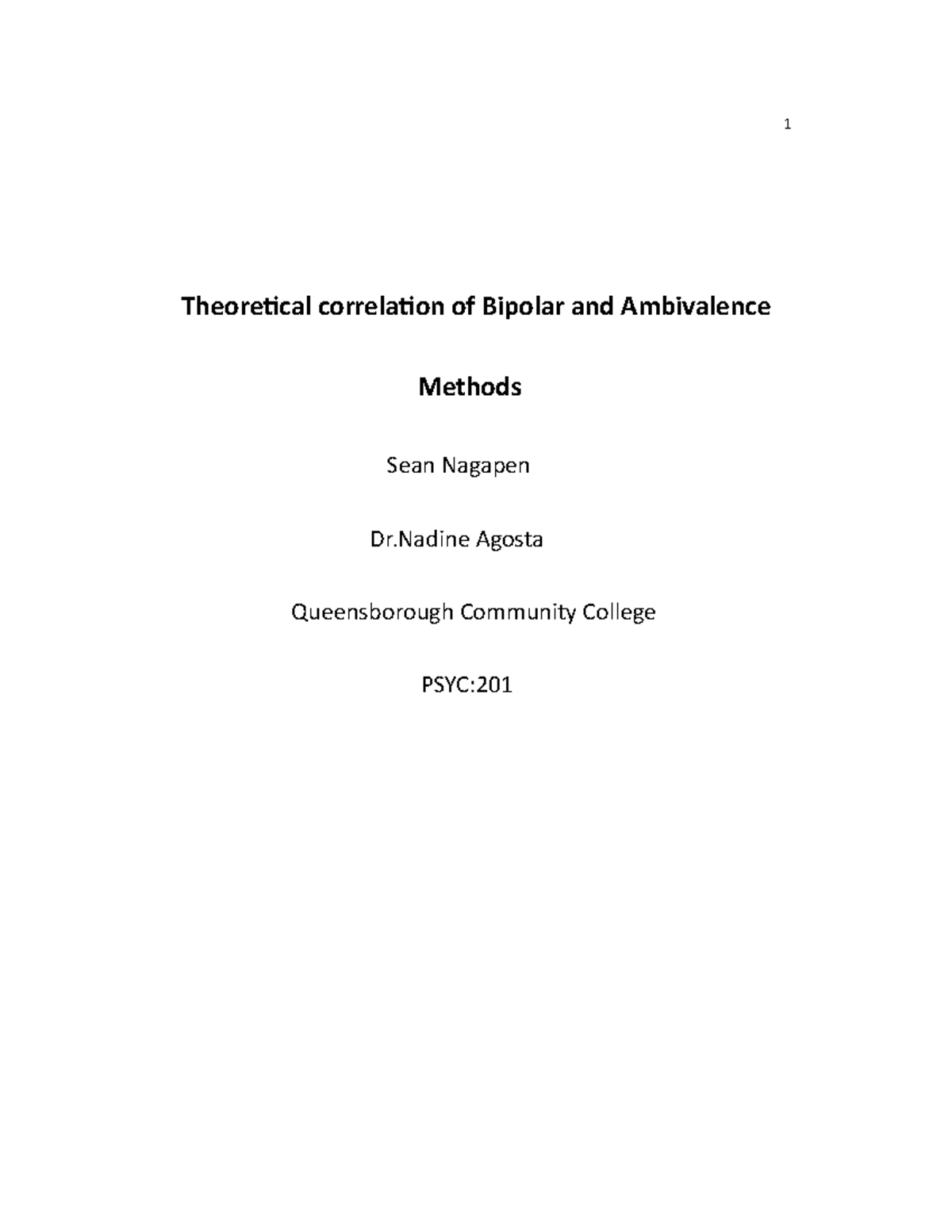 Methods - 1 Theoretical correlation of Bipolar and Ambivalence Methods ...