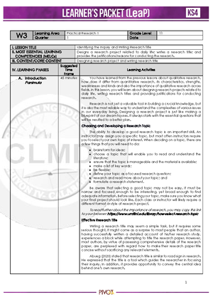 PR1 Q1 WEEK 4 - Lecture notes 1-5 - 1 | P a g e PRACTICAL RESEARCH 1 ...