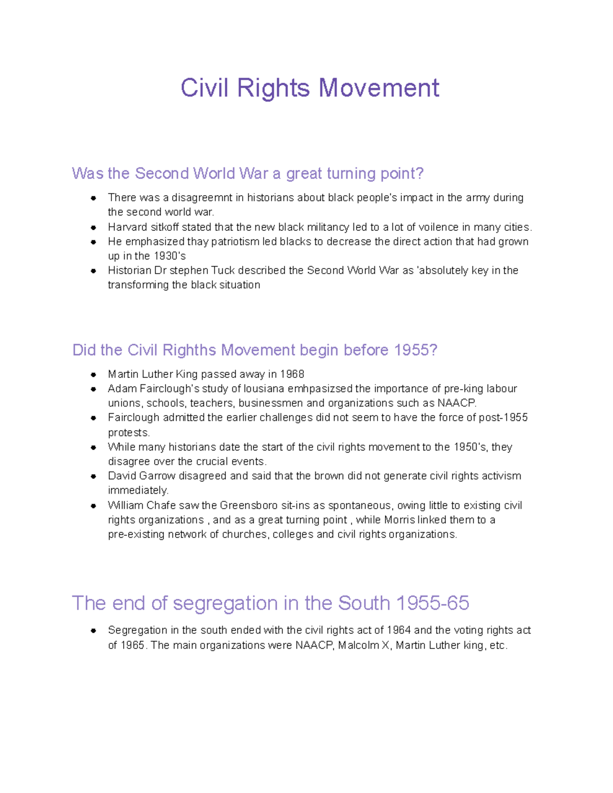 Civil Rights Reading Notes 2 - Civil Rights Movement Was the Second ...