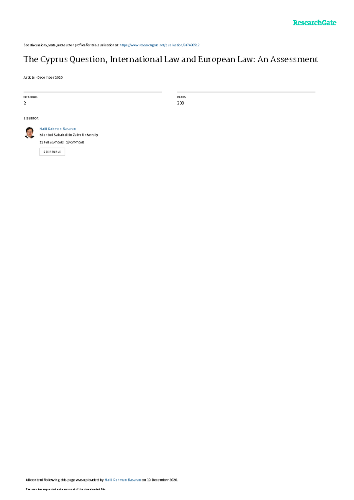 The Cyprus Question International Lawand European Law An Assessment ...